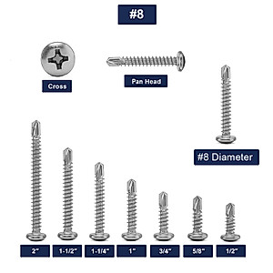 #8 x 1/2" Sheet Metal Screws 100Pcs 410 Stainless Steel Pan Head Fast Self Tapping Screws by SG TZH