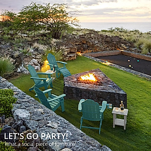 LUE BONA Folding Adirondack Chair Set of 4, Blue Turquoise HDPS Fire Pit Patio Chairs Weather Resistant, Modern Plastic Outdoor Chairs with Cup Holder