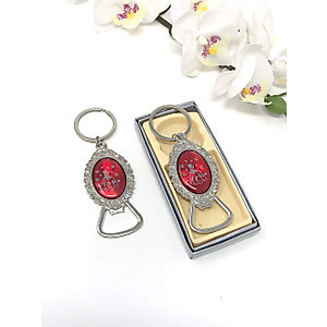 Quinceañera Keychain Bottle Opener Favor (12 PCS) - Sweet 15 Mis Quince 15 Birthday Sweet Sixteen Red Color Metal Key Ring Gift for Guests