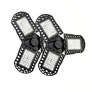 2 Pack LED Garage Lights, 60W Deformable LED Garage Ceiling Lights with 3 Adjustable Wings, 6000LM, E26 LED Shop Light for Warehouse, Workshop, Basement (No Motion Detection) (2 Pack, 60W)