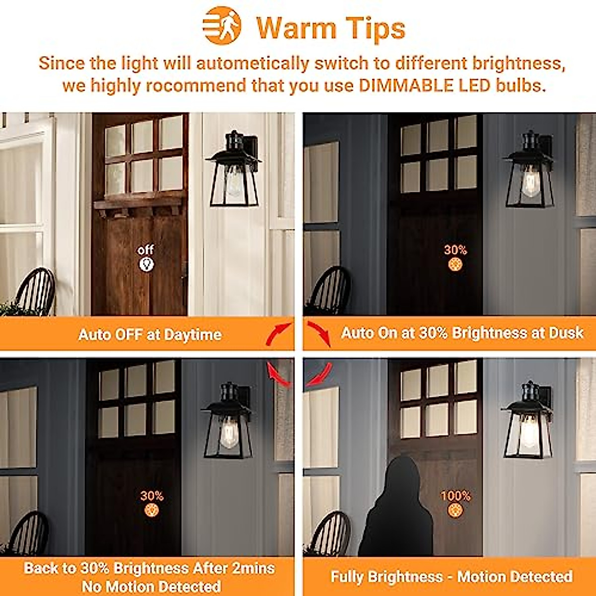 Qingmiao Dusk to Dawn Motion Sensor Wall Light Outdoor Porch Light Wall Lantern Outdoor Light Fixture Exterior Wall Mount Sconce