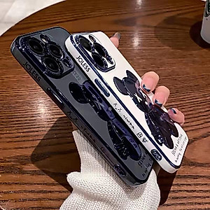 DURPECO 2 Pack Compatible with iPhone 14 Pro Max Case 3D Cartoon Plating Teddy Bear Case for Women Girls Camera Lens Cover Soft TPU Shockproof Protective Phone Case 6.7 Inch - Black&White