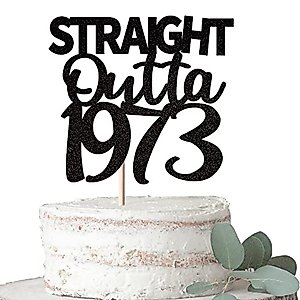 Rsstarxi 1 Pack Straight Outta 1973 Cake Topper Black Glitter Fifty Happy 50th Birthday Cake Pick for Cheers to 50th Birthday Wedding Anniversary Party Cake Decorations Supplies