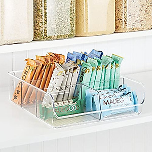 mDesign Plastic Food Storage Wide Bin Organizer with 6 Compartments for Kitchen Cabinet, Pantry, Shelf, Drawer, Fridge, Freezer Organization - Holds Snack Bars - Ligne Collection - 4 Pack - Clear