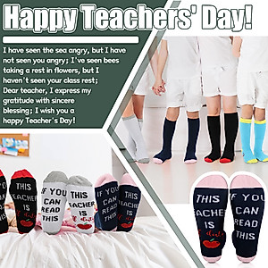 12 Pcs Teacher Appreciation Gifts Set, 4 Teacher Off Duty Socks, 4 Travel Cosmetic Pouch Makeup Bags, 4 Teacher Bracelet Expandable Bangle Funny Teacher Gifts Graduation Holiday Favors