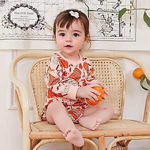 Halloween Newborn Baby Girl Outfit Pumpkin Sweatshirt Romper Long Sleeve Onesie Jumpsuit Infant Fall Winter Clothes (Milk Tea, 0-3 Months)