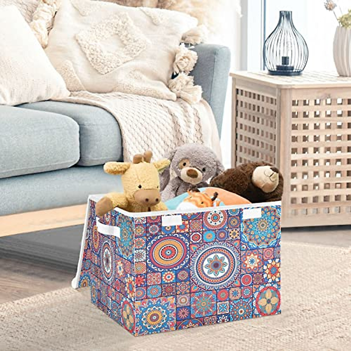 xigua Purple Mandala Native Storage Bins with Lids Foldable Large Cube Storage Boxes with Handles for Home Bedroom Closet Office (16.5x12.6x11.8 in)