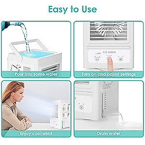 Air Conditioner Portable for Room, Evaporative Compac Air Cooler with 3 Cooling Levels, 3 Wind Speeds, 700ml Water Tank For Home,Office