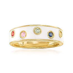 Ross-Simons 0.20 ct. t.w. Multicolored Sapphire and White Enamel Ring in 18kt Gold Over Sterling. Size 8