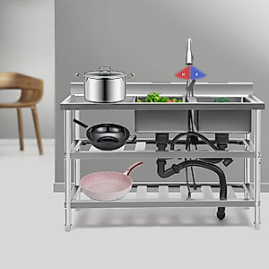 Commercial Restaurant Sink,Stainless Steel Utility Sink Free-standing Kitchen Sink,Double Bowl Kitchen with Strainer, 201 Stainless Steel Freestanding Kitchen,Hand Washing Sink with Side Splashes