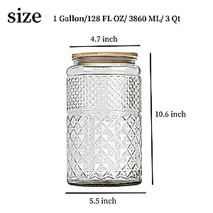 1 Gallon Cookie Jar, Wide Mouth Large Glass Jars with Bamboo Lid, Airtight Storage Food Kitchen Counter Containers for Candy, Flour, Oats, Coffee Bean, Pet Treats, Laundry Pods, Laundry Detergent