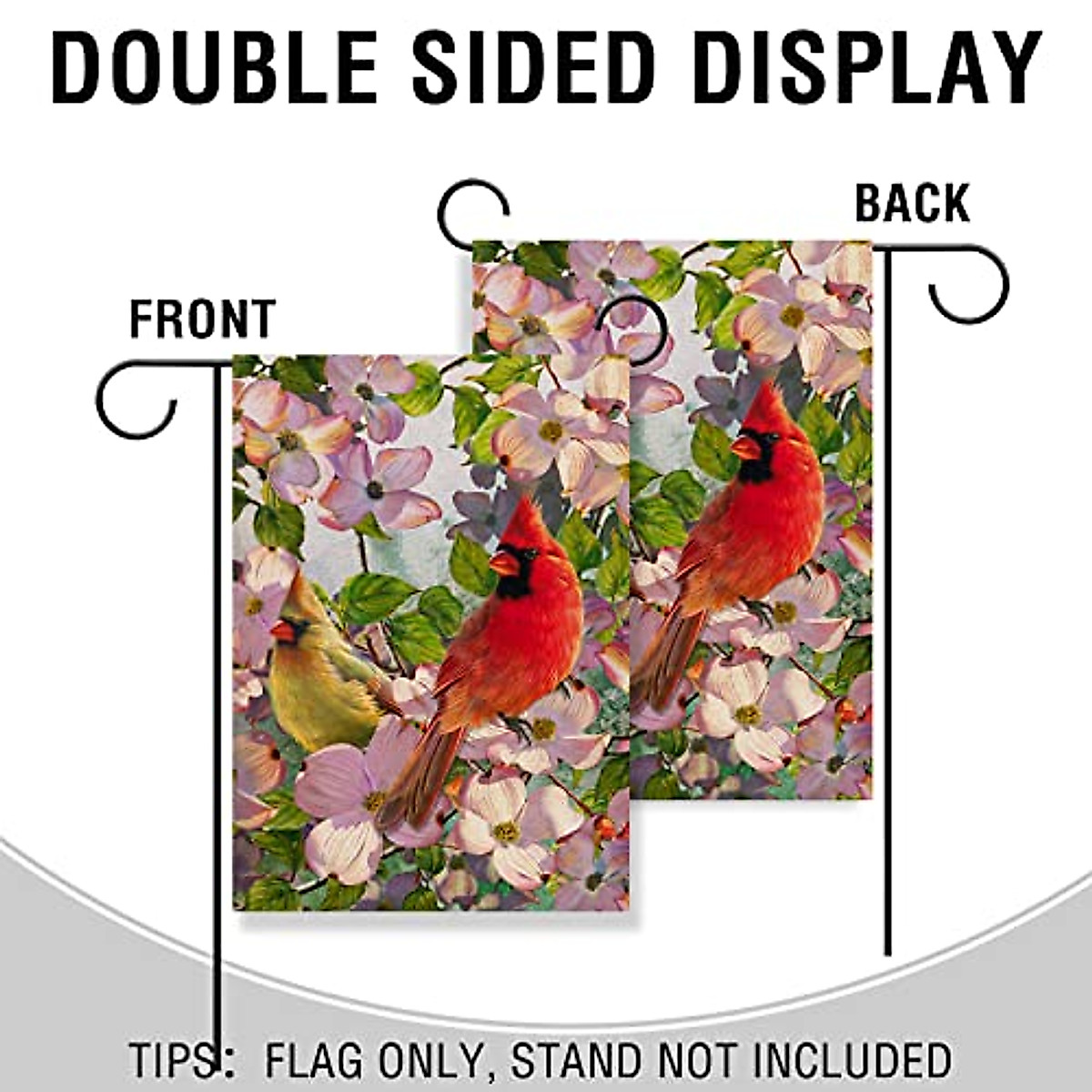 Artofy Cardinals Spring Home Decorative Garden Flag, House Yard Lawn Summer Welcome Decor Red Yellow Birds Dogwood Flowers, Floral Outside Decorations Outdoor Small Burlap Flag Double Sided 12 x 18
