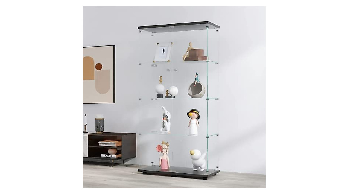 Zacis Modern 4-Tier Glass Display Case with Lock