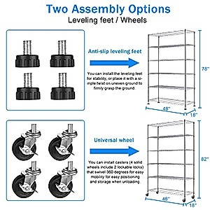 Wire Shelving Unit with Wheels, 6 Tier Adjustable Metal Shelving Heavy Duty Storage Shelves 2100 Lbs Capacity 48" L X 18" W X 82" H Metal Shelf for Pantry Kitchen Basement, Chrome