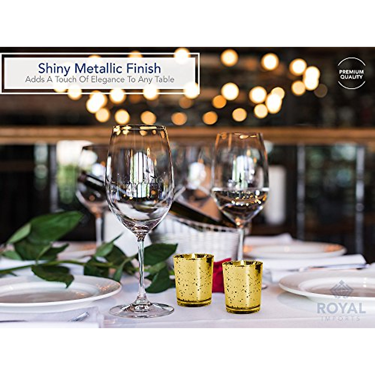 Royal Imports Gold Mercury Glass Votive Candle Holder, Table Centerpiece Tealight Decoration for Elegant Dinner, Party, Wedding, Holiday, Set of 12 (Unfilled)