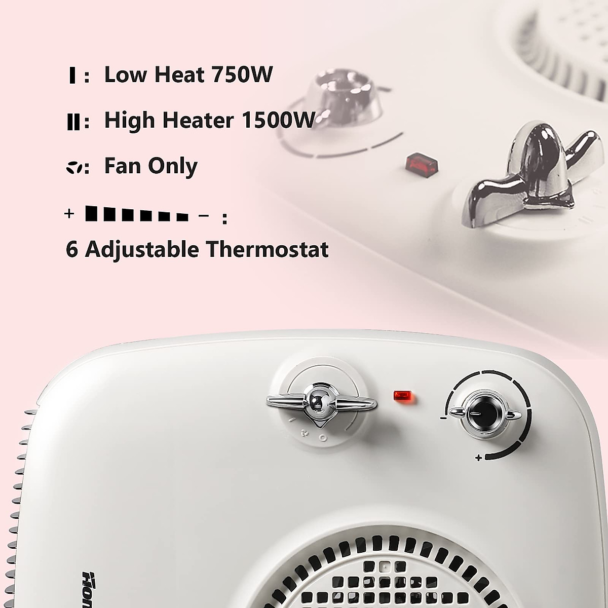 Portable Fan Heater, Homeleader 750W/1500W Electric Space Heater with Adjustable Thermostat, Room Heater for Home Office Q7