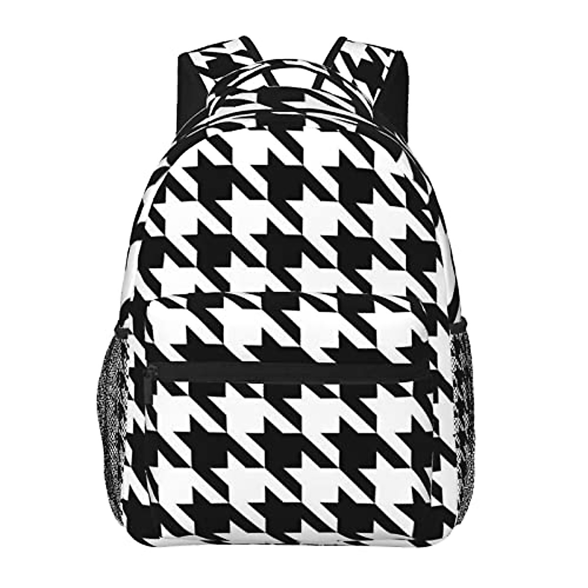 Student Backpacks 15.6 Inch Laptop Houndstooth Black Print Student School Book Bag Travel Hiking Camping Daypack