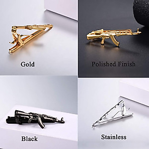U7 Men Personalized Tie Clip Set of 3 Stainless/Black/18K Gold Plated AK47 Gun Shaped Shirt Tie Bar Clips 3 Pieces