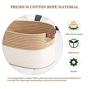 ECDYQXVU 1 Pack Cotton Rope Storage Baskets,15x10x9 in,Collapsible Storage Bins, Decorative Woven Basket Cube Storage Organizer for Nursery, Laundry, Towel, Clothes, Cosmetics, Books(White/Beige)