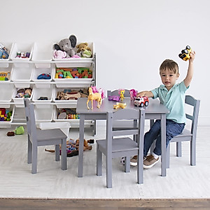 Humble Crew Kids Wood Table and 4 Chair Set, Grey
