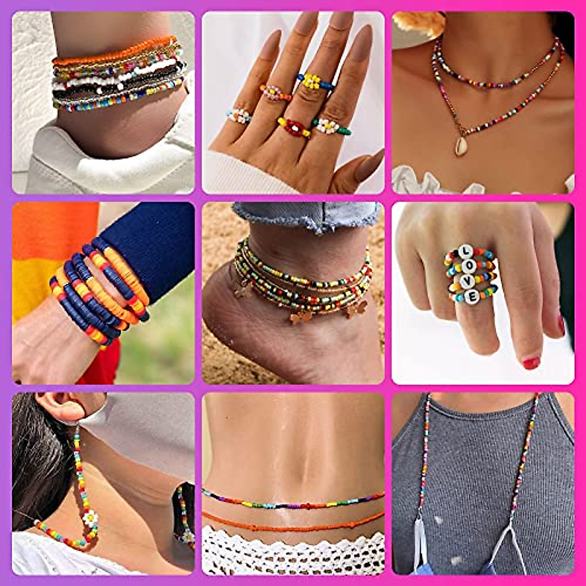 25,000pcs Glass Beads Clay Beads for Jewelry Making Kit, Preppy Bracelet Flat Beads with Smiley Face Bead Letter Beads Charms Pendants, Heishi Beading Supplies for Girls Handmade Gift