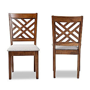 Baxton Studio Caron Dining Chair and Dining Chair Grey Fabric Upholstered and Walnut Brown Finished Wood 2-Piece Dining Chair Set