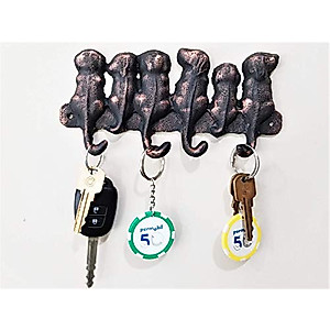 Cast Iron Dog Key Holder for Wall/Dog Key Hook/Rack. Perfect for Dog leashes, Keys, Coats, Bags, Towels, Scarfs & More. Decorative Dog Tail Hanger. (Antique Copper Finish)