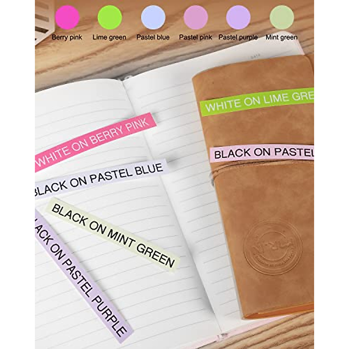 10 Pack, MarkDomain Label Tape Compatible Brother TZe TZ Laminated P Touch Label Maker Tape for PT D210 H110 D220 D410 D600, Black on White/Purple/Blue/Pink/Mint Green/Berry Pink/Lime Green