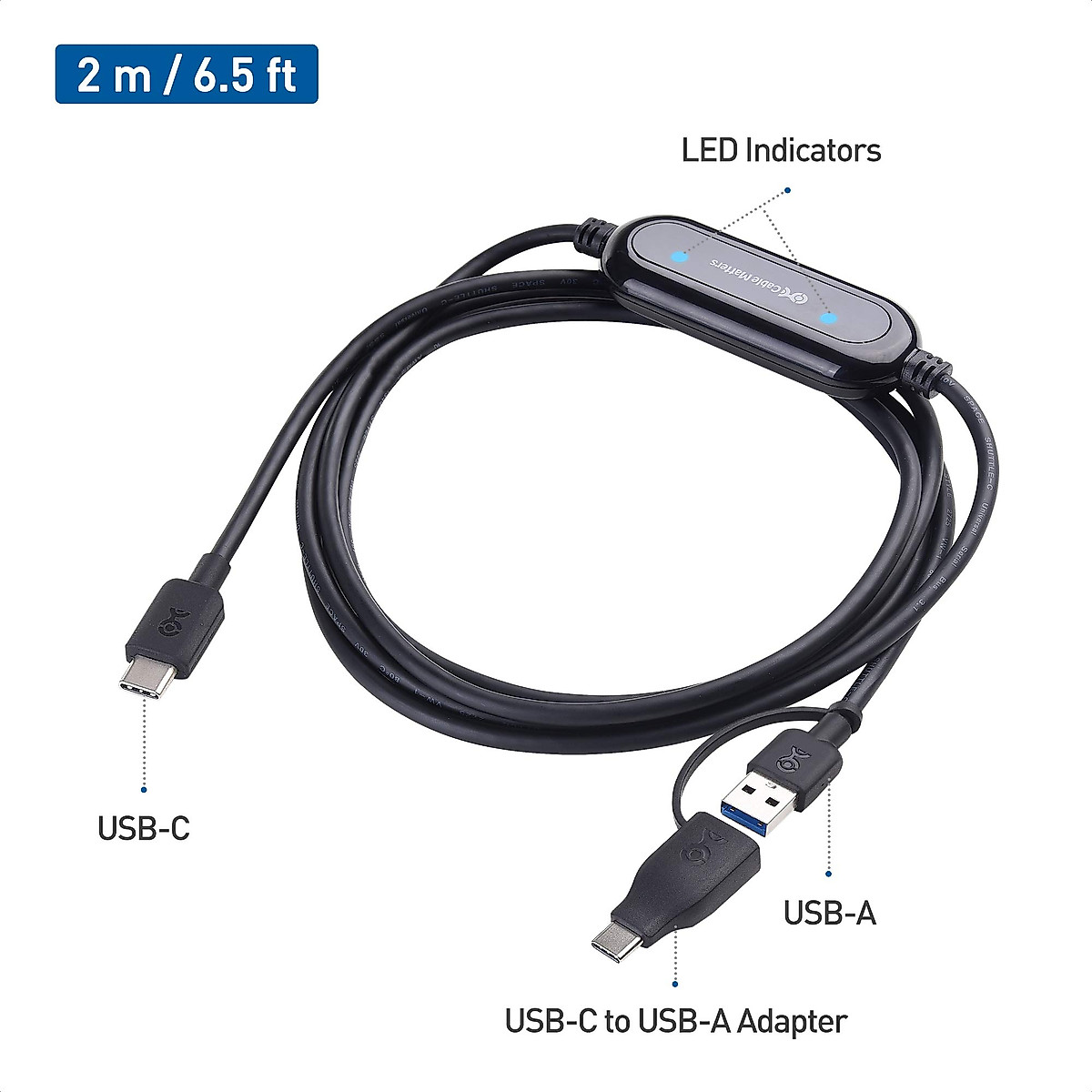 Cable Matters USB C Transfer Cable, USB C Data Transfer Cable in 6.6 ft - Easy Computer Sync Software Key Included, Works with Thunderbolt 4, Compatible with PCMover for Windows 11/10/8/7/Vista/XP