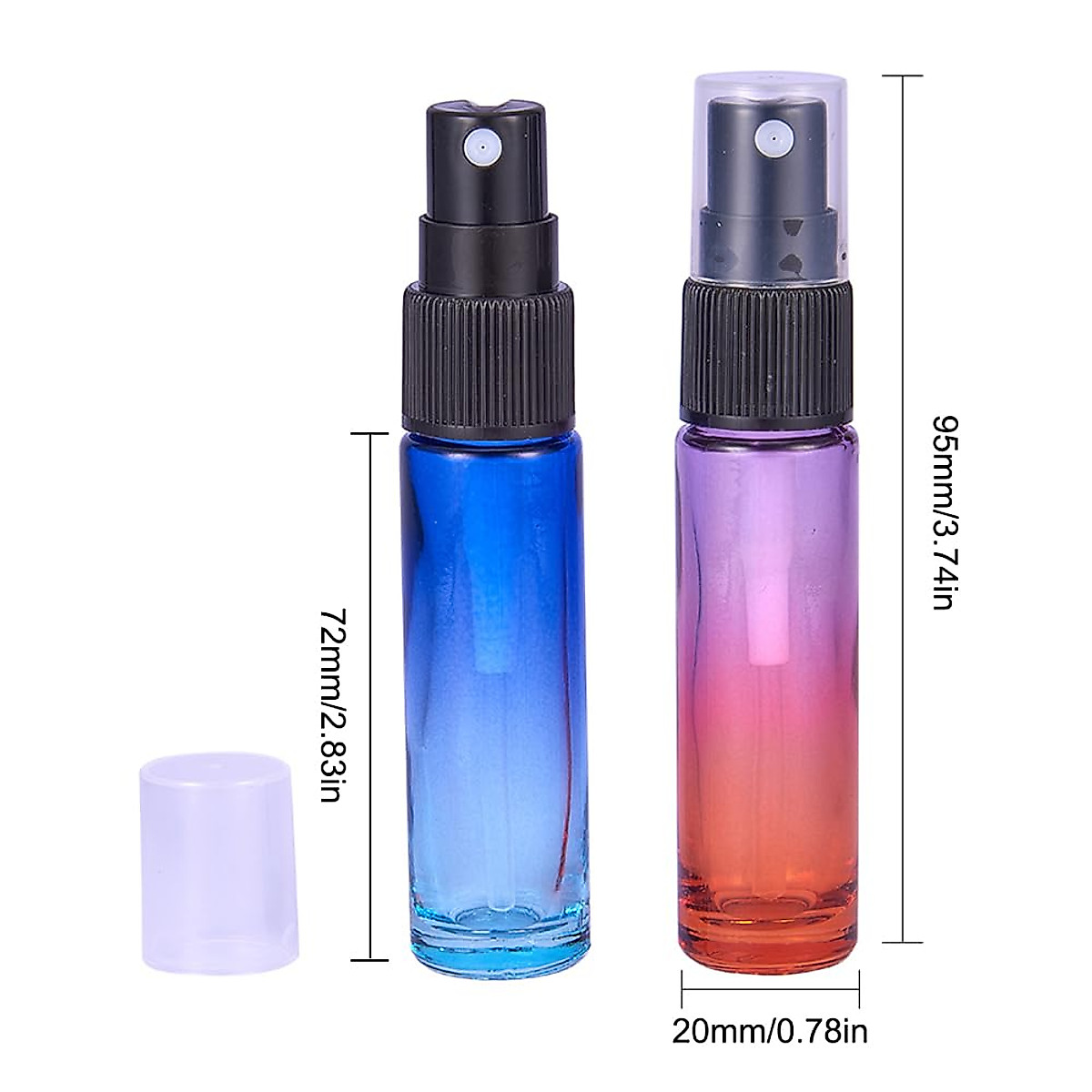 BENECREAT 9 Packs 10ml Rainbow Color Glass Spray Bottle Refillable Fine Mist Spray Bottle for Perfume Essential Oil