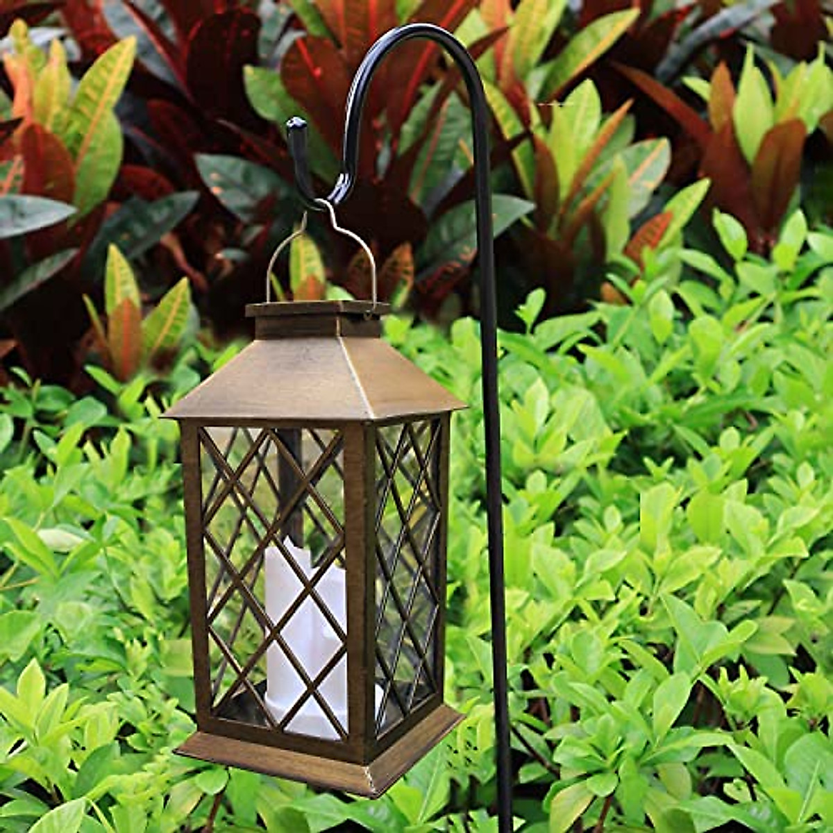 nanzhujin Solar Lantern Outdoor, Garden Hanging Lantern- PVC Waterproof 3 LED Flickering Flameless Candle Decorative Lights for Table,Outdoor,Party, 00-1, Copper