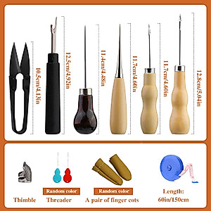 TLKKUE Leather Upholstery Repair Sewing Kit, Leather Crafting Tools and Supplies Leather Working Kit with Waxed Thread Heavy Duty Sewing Needles Awls Thimble for Shoes Sofa Carpet Repair and Sewing