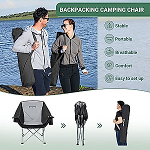 KingCamp Oversize Camping Folding Padded Seat with Cooler Bag and Armrest Cup Holder, Black&Dark Gray, Sofa Chair - Black