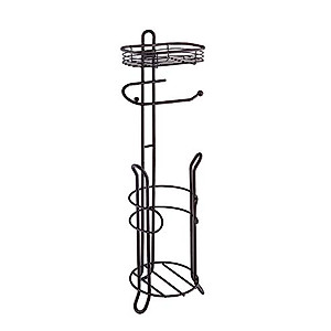 SunnyPoint Bathroom Heavyweight Toilet Tissue Paper Roll Storage Holder Stand with Reserve and Shelve, The Reserve Area Has Enough Space to Store Mega Rolls. (Bronze)