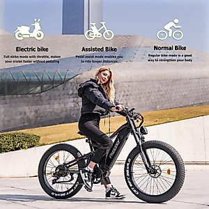 FREESKY 2024 Upgraded Electric Bike 𝟏𝟖𝟎𝟎𝐖, 48V 25Ah Battery Ebike for Adults, 26" Fat Tire Electric Bicycle 35MPH Full Suspension Mountain Beach E Bike, Up to 105 Miles Range