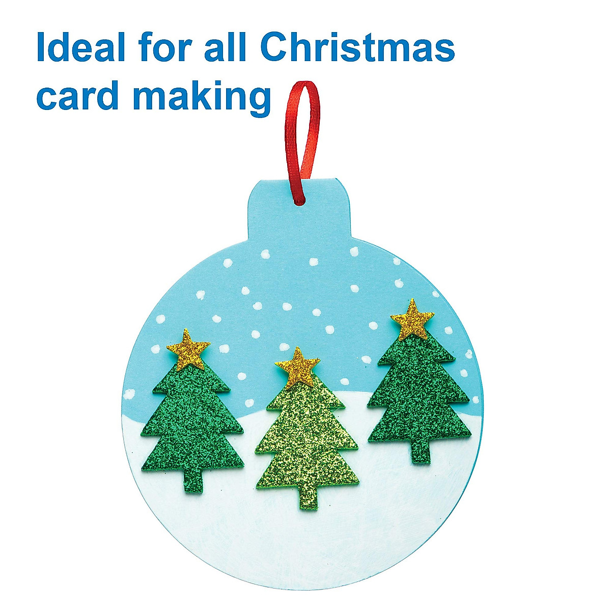 Baker Ross AR713 Christmas Tree Glitter Stickers - Pack of 100, Christmas Stickers for Arts and Crafts