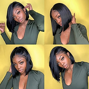 Jiumido Short Bob Wig Human Hair 13x4 Lace Front Wigs Human Hair Pre Plucked 150 Density Glueless Brazilian Virgin Human Hair Wigs for Women with Baby Hair 10 Inch