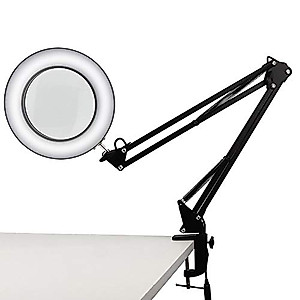 ZJchao Magnifier Lamp, 12w USB Clip on Table Lamp Foldable 5X Magnifying Glass LED Eye Caring Lamp for Reading Working Jewelry Makers Skincare Beauty(Black)