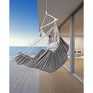 Miztli Hammock Chair Hanging Chair Swing with Foot Rest, Max 500 Lbs, Steel Spreader Bar with Anti-Slip Rings-2 Cushions Included-for Bedroom Indoor and Outdoor