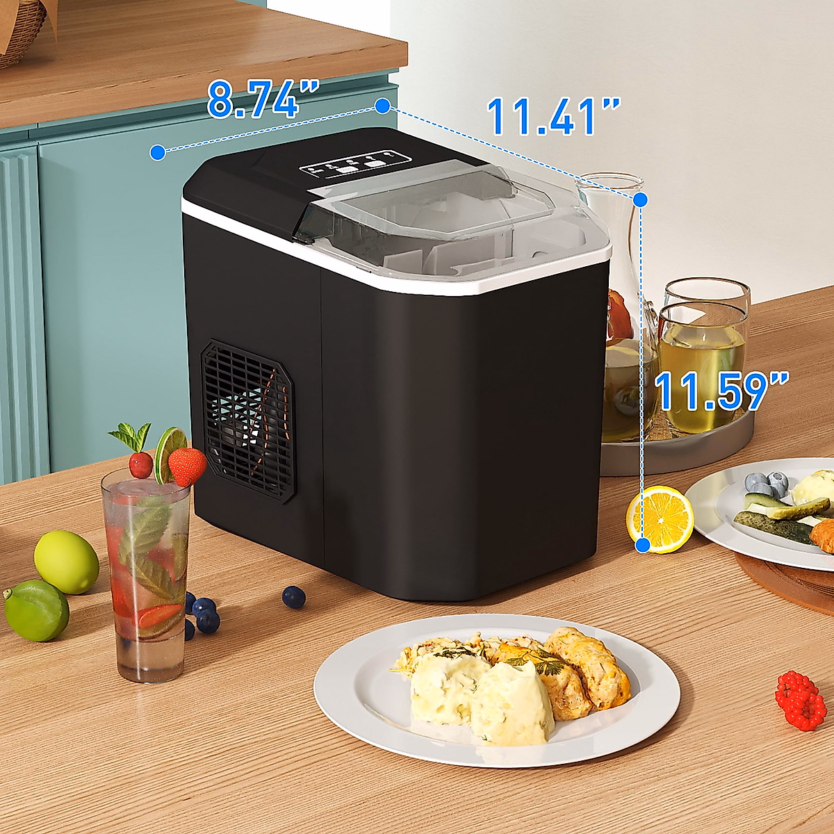 E-Macht Ice Maker Countertop, 2 Sizes of Bullet Ice, Portable Ice Machine with Self-Cleaning, 9 Ice Blocks in Only 6 Minutes, 27lbs/24H for Home Kitchen Office Party