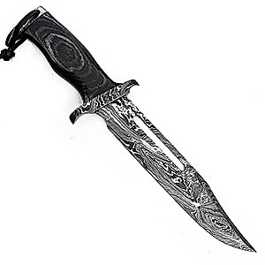 PAL 2000 HUNTING KNIVES KNI-9972 Handmade Damascus Steel 14.5 Inches Bowie Knife Dollar Wood Handle with Sheath