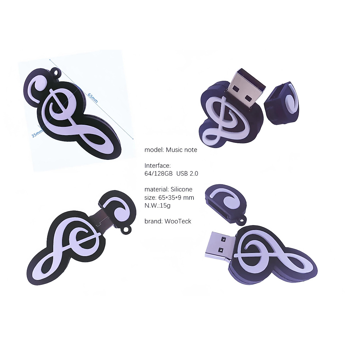 WooTeck 128GB Cartoon Lovely Music Note USB Falsh Drive Memory Stick