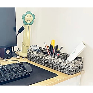 Toilet Tray Tank Topper Basket, Decor Woven Wicker Bathroom Organizer, Waterproof Storage Baskets for Bathroom Organizing (Gray)