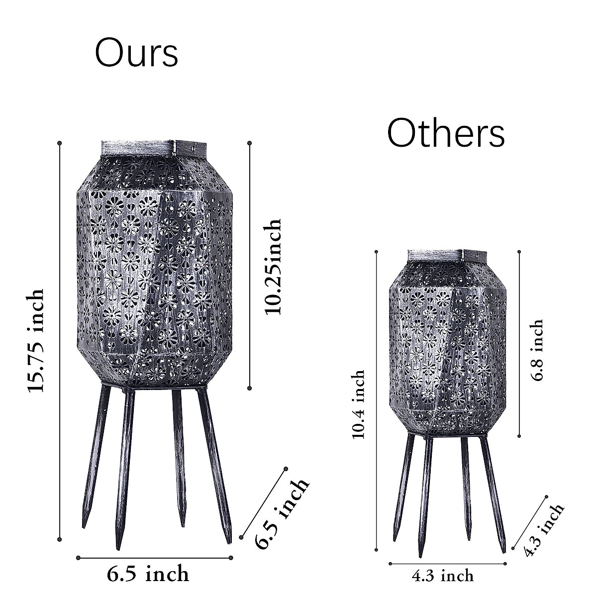 MicDecor 2 PackWrought Iron Solar Palace Lanterns in The Garden, Solar Lights in The Lakeside (Silver)