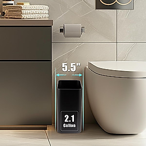 EmoH Small Bathroom Trash Can 2.1 Gallon /8-Liter Wastebasket, Modern Matte Black Stainless Steel Garbage Bin for Bedroom, Home Office, Toilet, RV, Under Sink, Near Desk