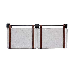 Nathan James Harlow Modern Wall Mount Hanging Upholstered Headboard, King, Gray with Brown Faux Leather Straps