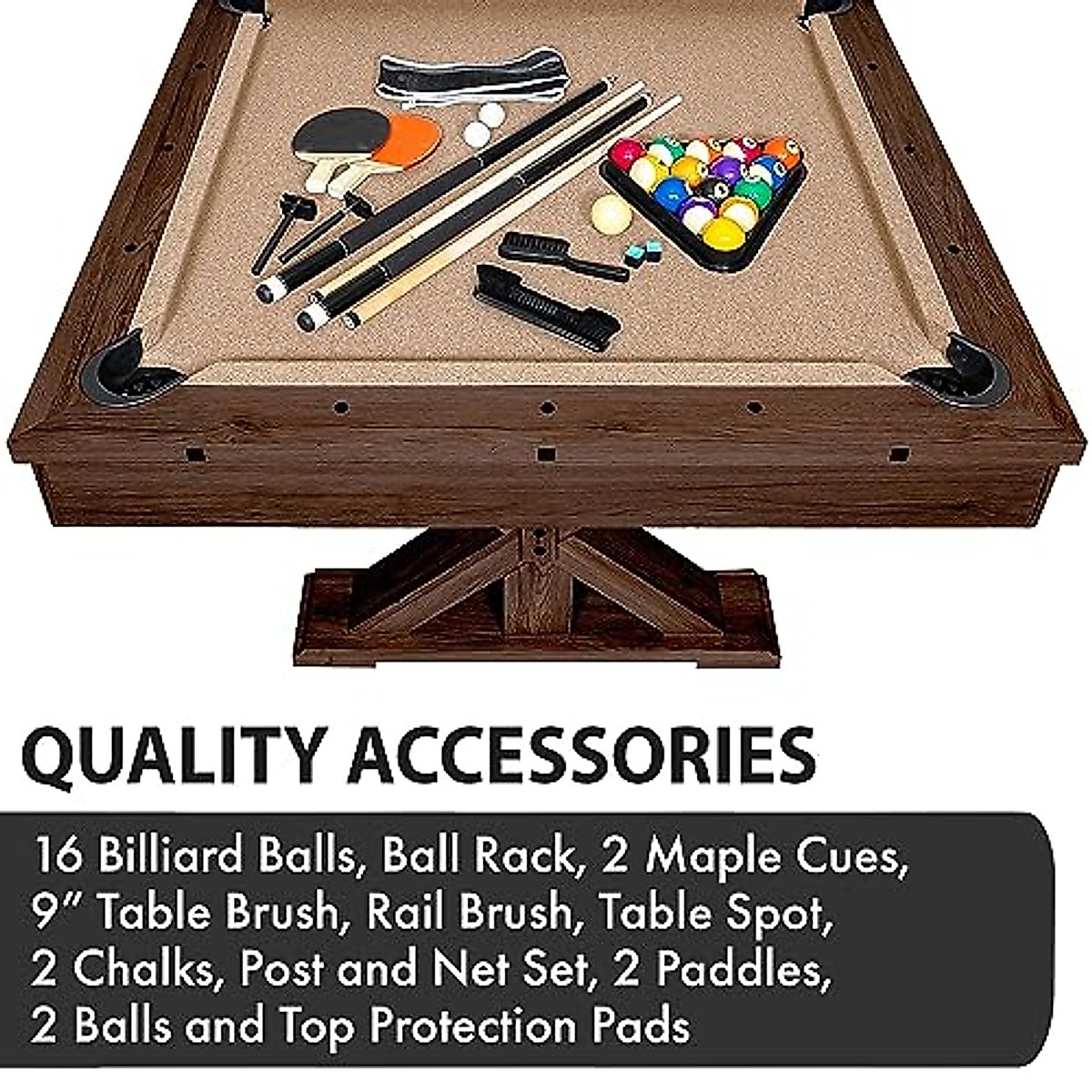 Freetime Fun 3 in 1 Multi Game 7 FT Pool Table with Dining Top and Ping Pong Table with Benches, Includes Billiard Accessories and Tennis Paddles - Combo Table (Espresso)