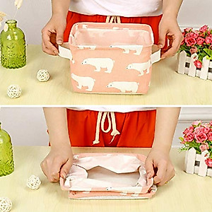 MinoMia 4 Pack Canvas Storage Basket Bins, Home Decor Organizers Bag for Adult Makeup, Baby Toys liners, Books (4 pack, Flamingo & Bear)