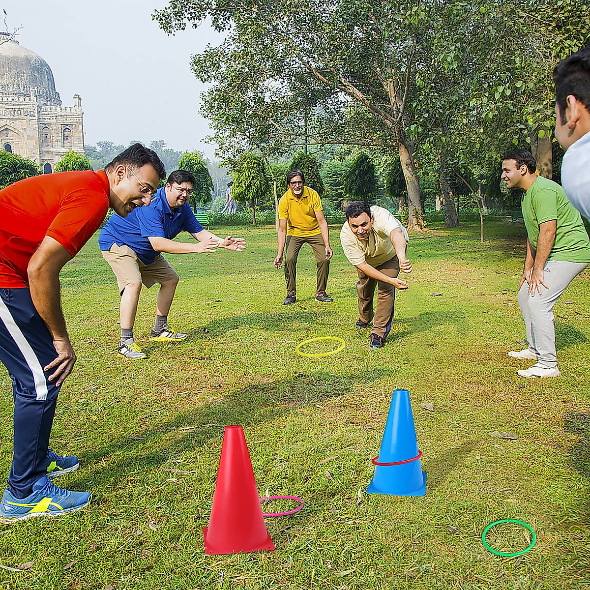 3 in 1 Carnival Outdoor Games Combo Set, Cornhole Bean Bags Ring Toss Game for Kids Adults Birthday Party Backyard Games Obstacle Course Supplies Plastic Cone Set 26 Piece