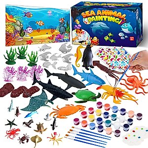 FUNZBO Shark Fish Toys Painting Kits for Kids Art Supplies, Sea Animal Sea Creatures Ocean Toys, Arts and Crafts for Kids Toddlers Boys Girls Ages 3-12